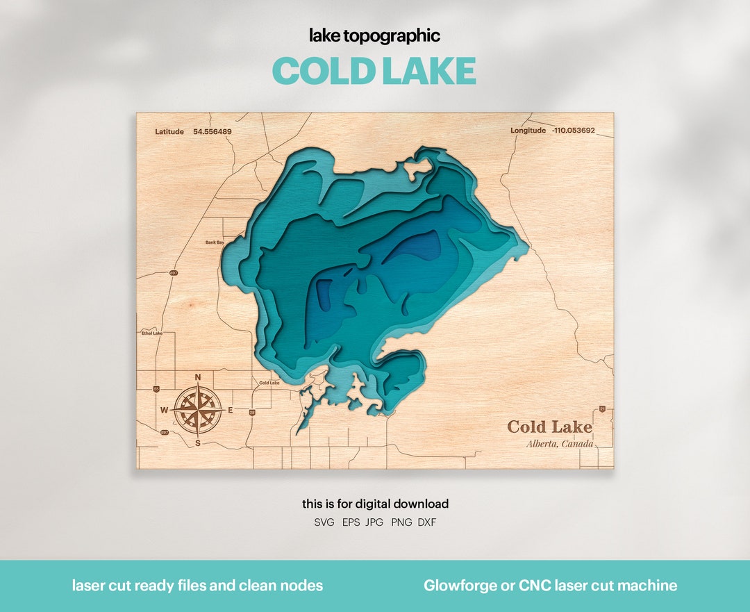 Lake House Decor, Cold Lake Map SVG, Wood Wall Decor Gift, Topographic ...