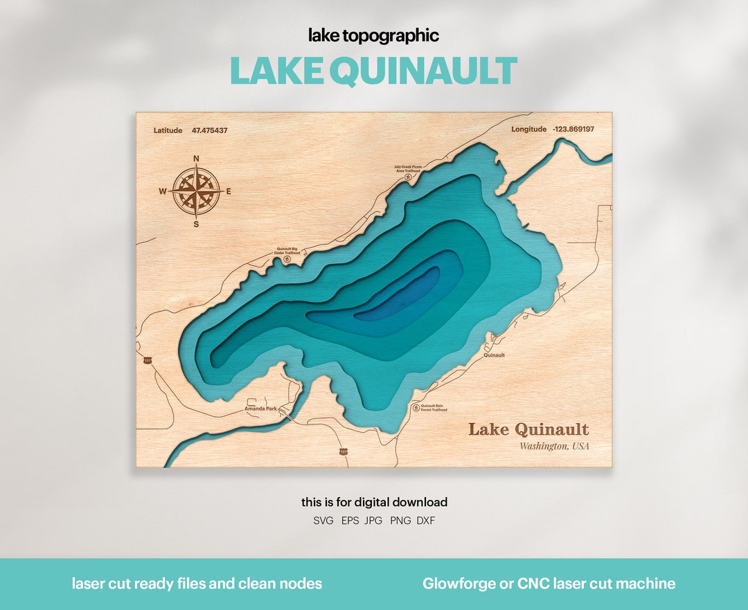 Lake House Decor, Quinault Lake Map SVG, Wood Wall Decor Gift ...