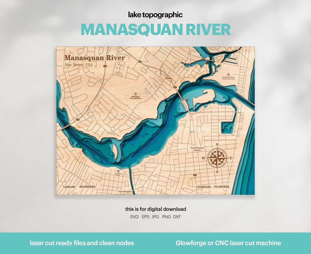 Manasquan River Topographic Map: 3D Wood Wall Decor (digital Download ...