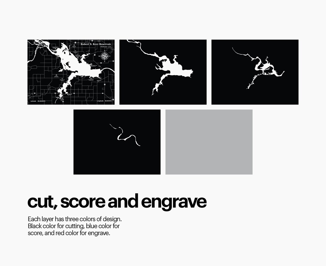 Robert S Kerr Reservoir Map SVG: 3D Topographic Laser Cut File (digital ...