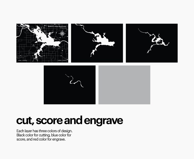 Robert S Kerr Reservoir Map SVG: 3D Topographic Laser Cut File (digital ...