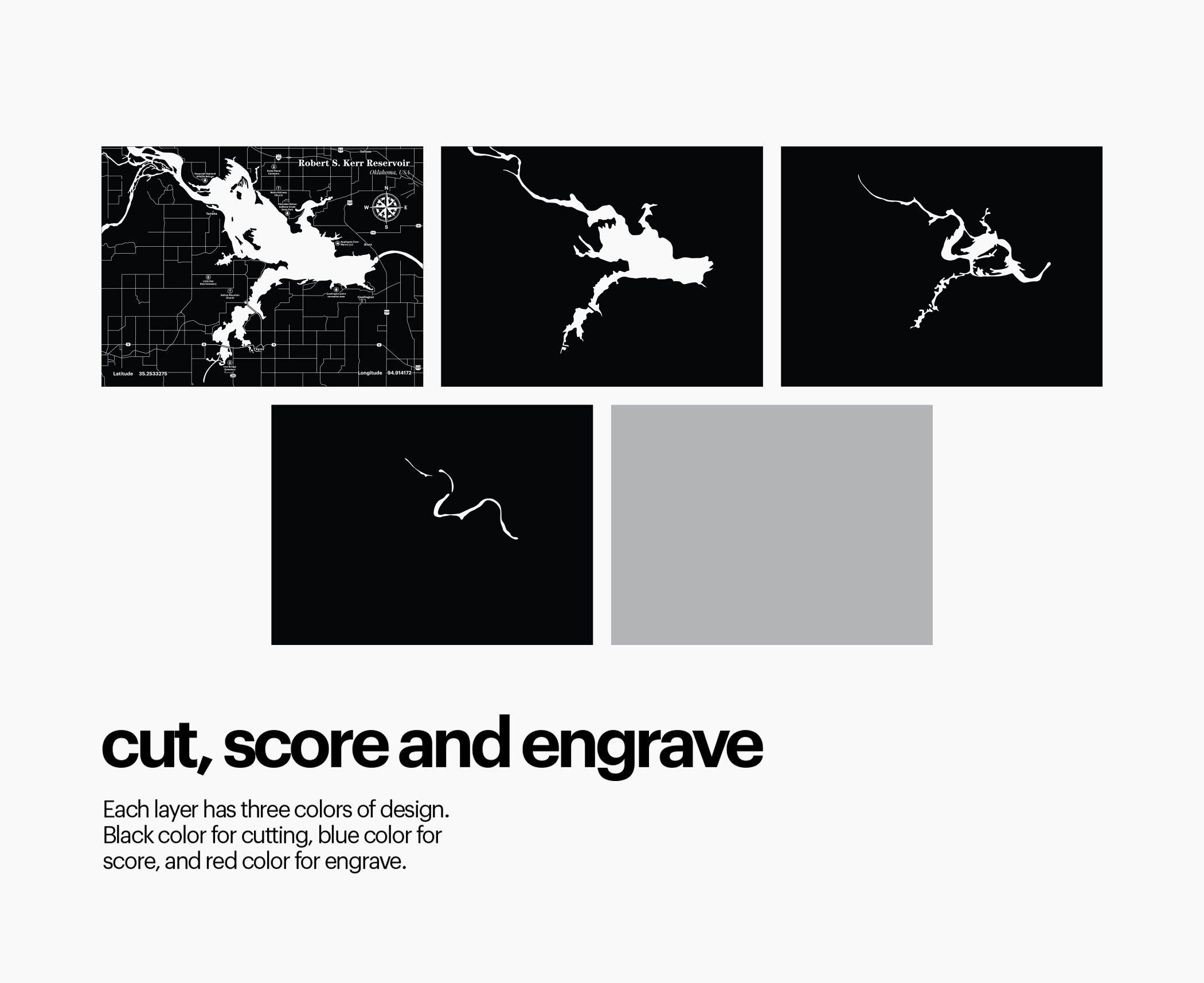 Robert S Kerr Reservoir Map SVG: 3D Topographic Laser Cut File (digital ...