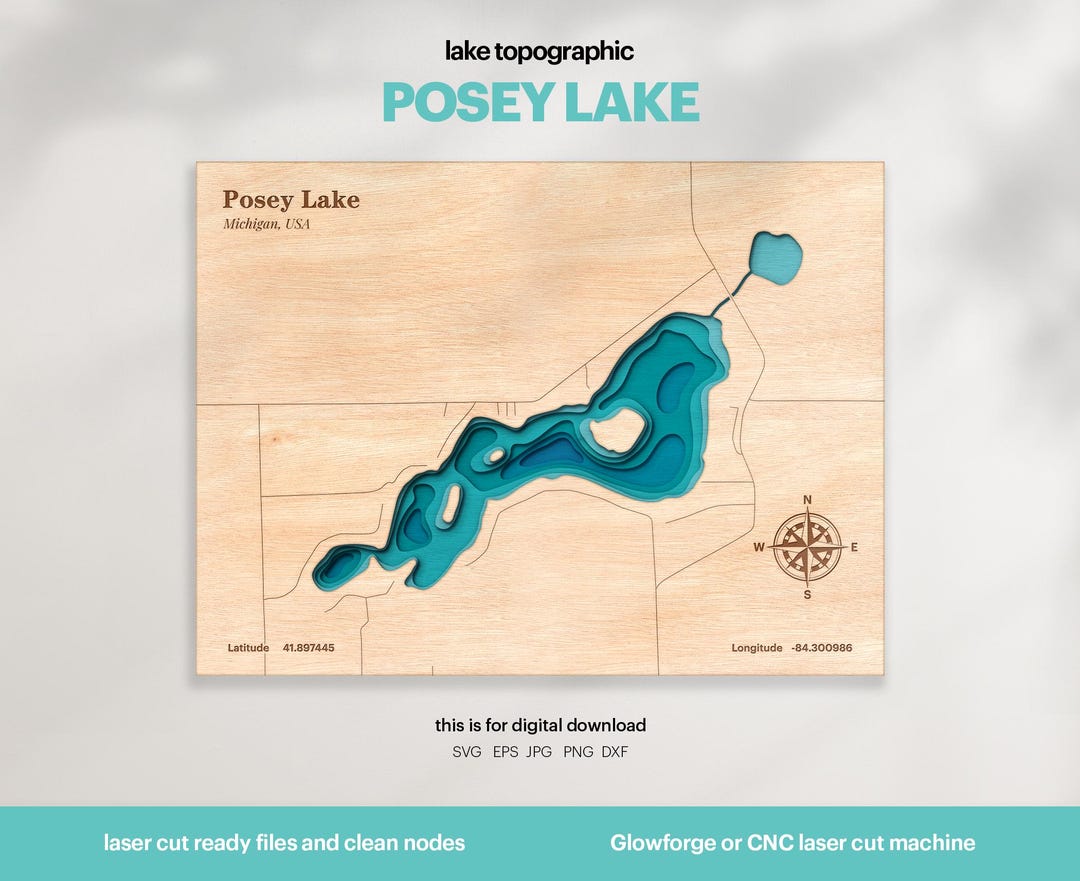 Posey Lake Topographic Map SVG: 3D Wood Wall Art (digital Download - Etsy