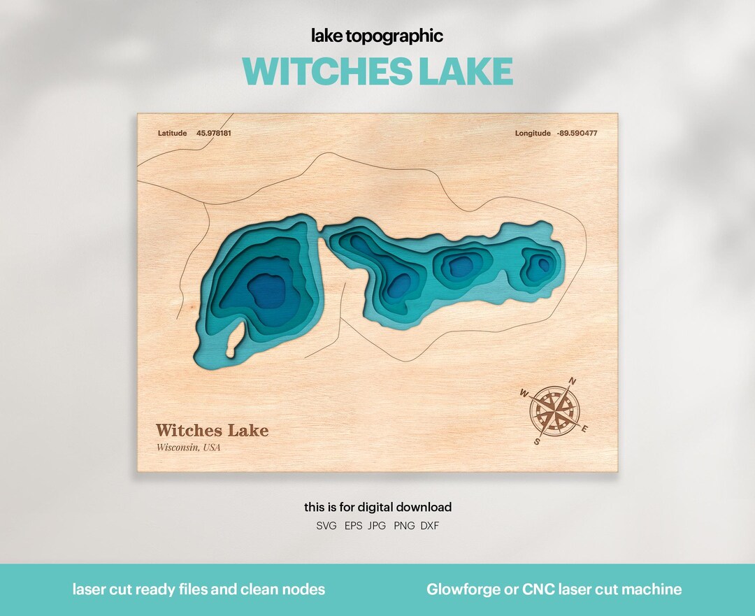 Lake House Decor, Witches Lake Map SVG, Wood Wall Decor Gift ...
