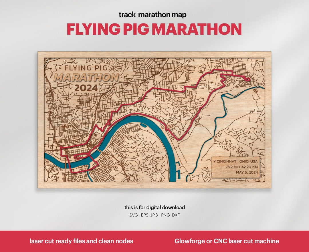 Marathon Track Map, Flying Pig Marathon Map SVG, Wood Wall Decor ...