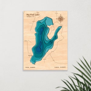 Lake House Decor, Big Fish Lake Map SVG, Map Art, Wood Wall Decor Gift ...