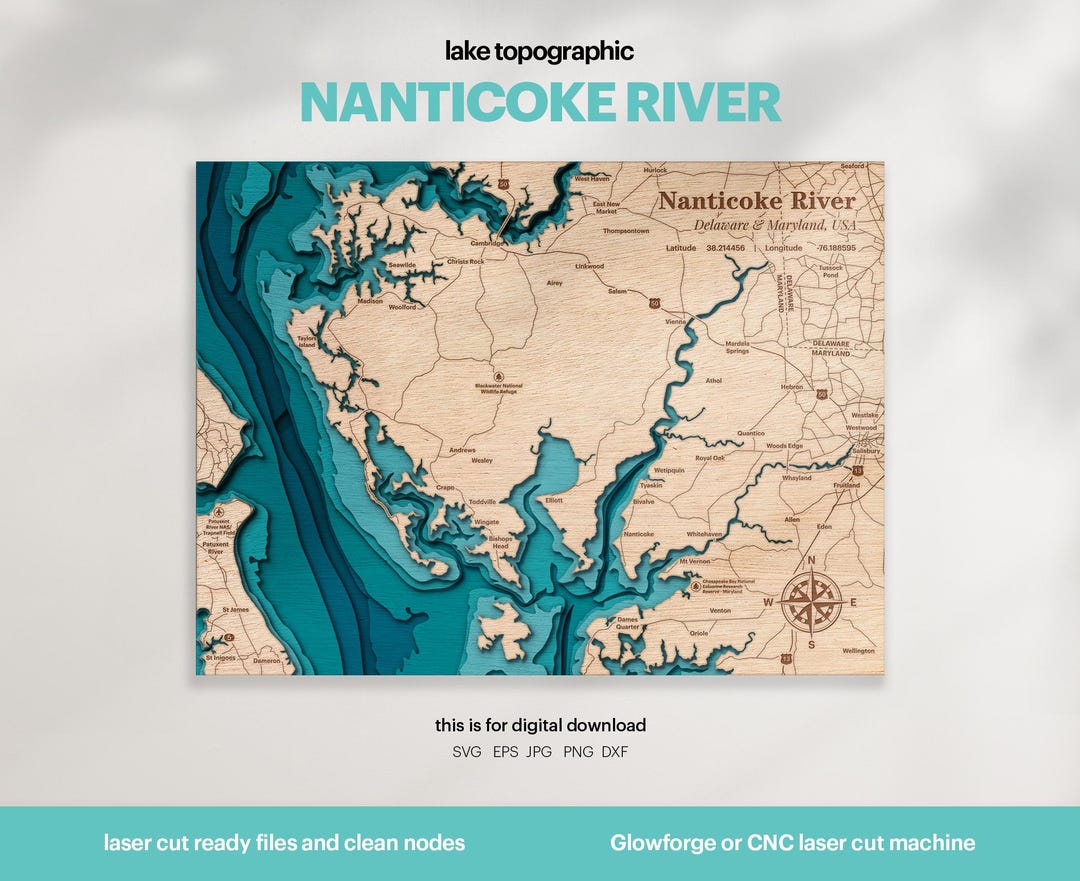 Lake House Decor, Nanticoke River Map SVG, Wood Wall Decor Gift ...
