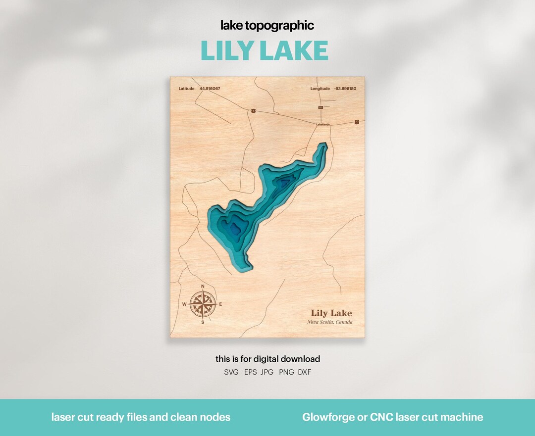 Lily Lake Map SVG : 3D Topographic Lake House Decor (digital Download ...