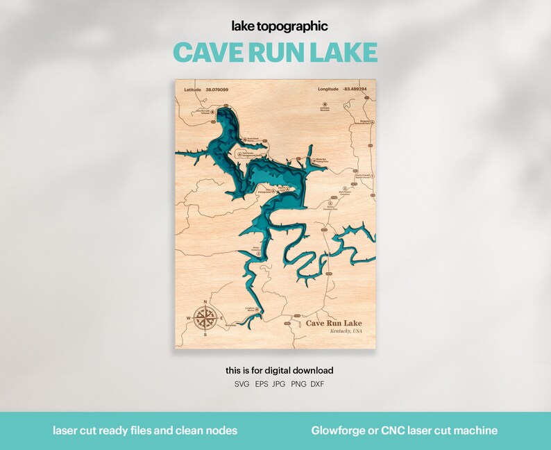 Cave Run Lake Map SVG: 3D Topographic Laser Cut File (digital Download ...