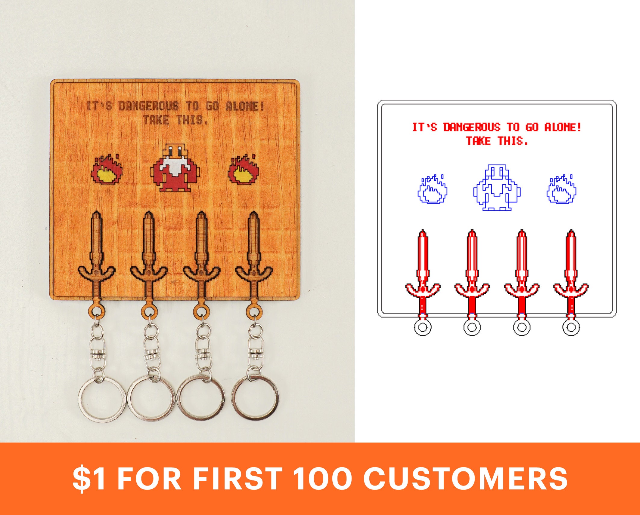 Zelda Key Holder with Pixel Sword Key Chain Wall Key holder | Etsy