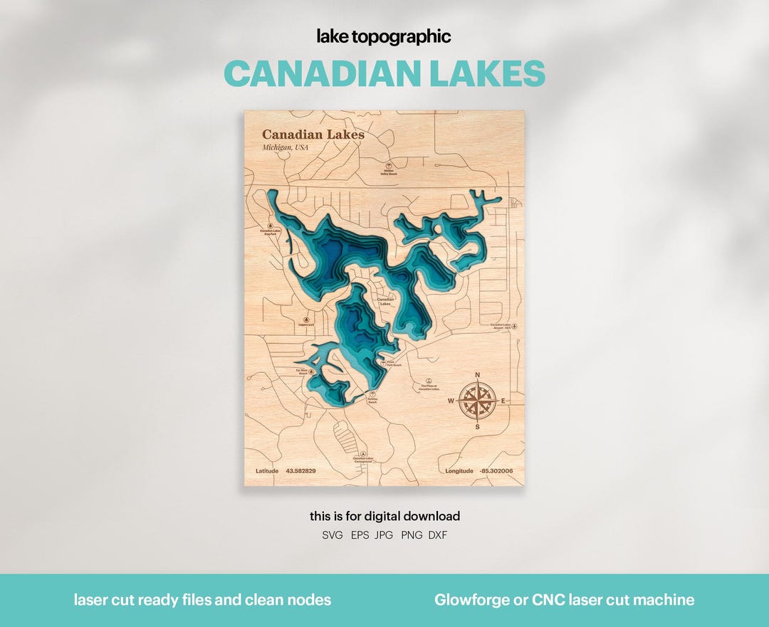 Lake House Decor, Canadian Lakes Map SVG, Wood Wall Decor Gift ...