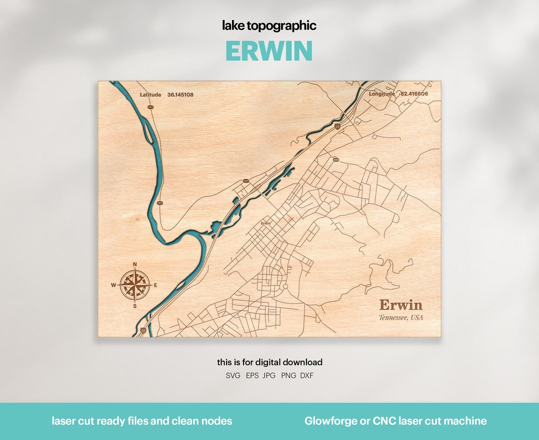 Lake House Decor, Erwin Tennessee Lake Map SVG, Wood Wall Decor Gift ...
