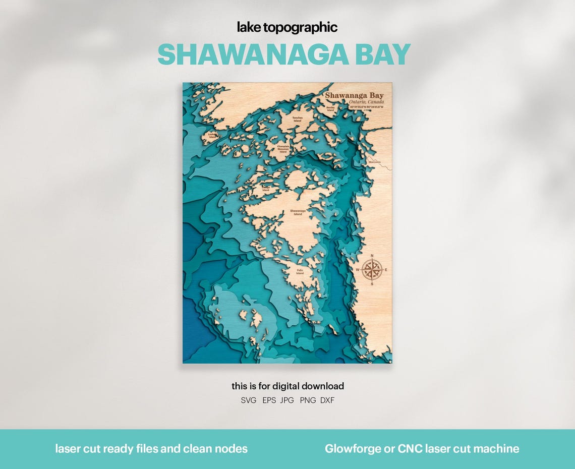Shawanaga Bay Map SVG: 3D Topographic Lake Art (digital Download) - Etsy