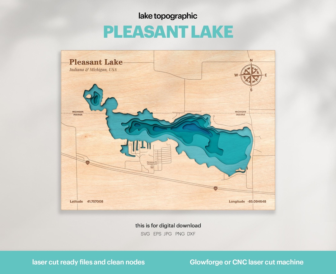 Pleasant Lake Topographic Map: 3D Wood Wall Art (digital Download) - Etsy