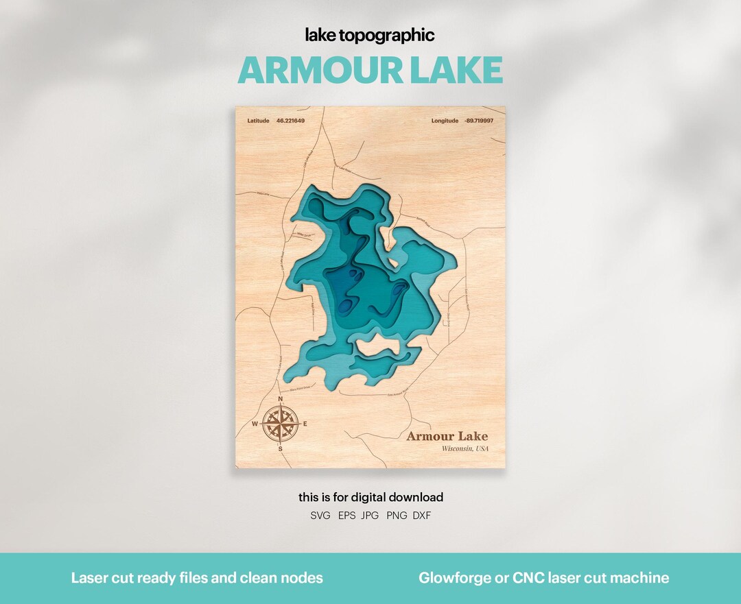 Lake House Decor, Armour Lake Map SVG, Wood Wall Decor Gift ...