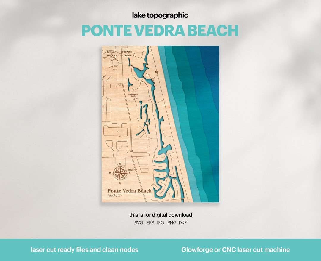 Ponte Vedra Beach Map SVG: 3D Topographic Wood Art (digital Download ...