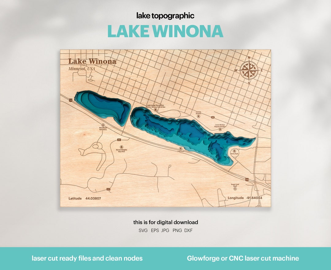 Lake House Decor, Winona Lake Map SVG, Wood Wall Decor Gift ...