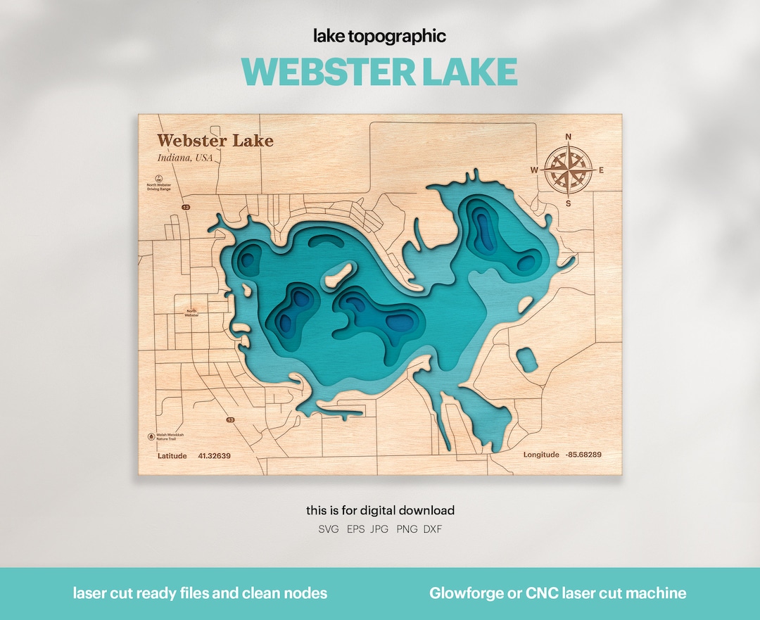 Lake House Decor, Webster Lake Map SVG, Wood Wall Decor Gift ...