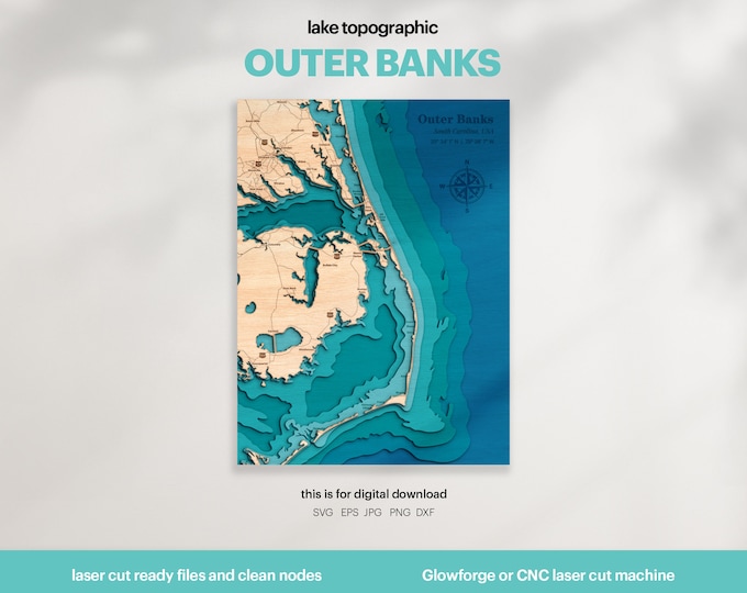 Outer Banks - OBX Bathymetric Map - Wooden 3D Map - Etsy
