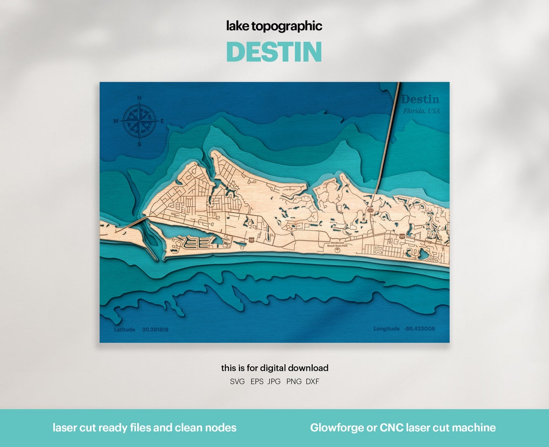 Destin Topographic Map SVG: 3D Lake House Decor (digital Download) - Etsy