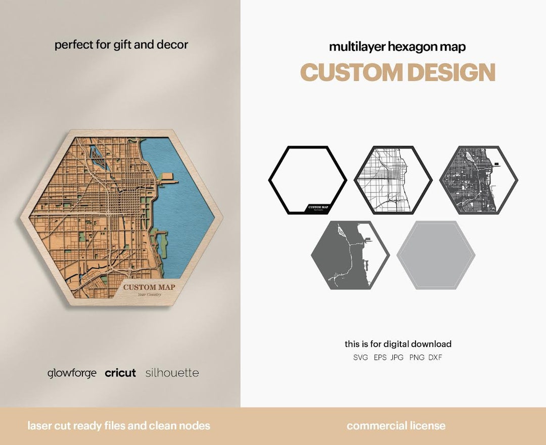 Custom Hexagon Topographic City Map: Laser Cut 3D Wooden Art (digital ...