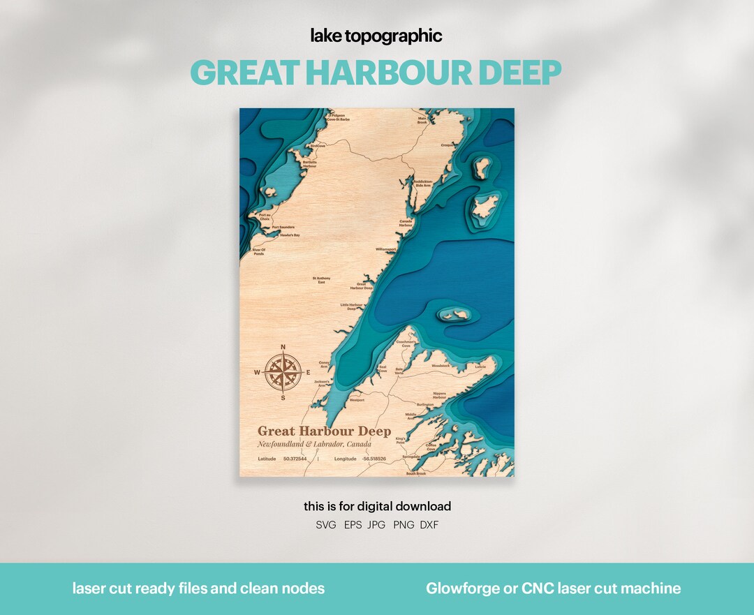 Lake House Decor, Great Harbour Deep Map SVG, Wood Wall Decor Gift ...
