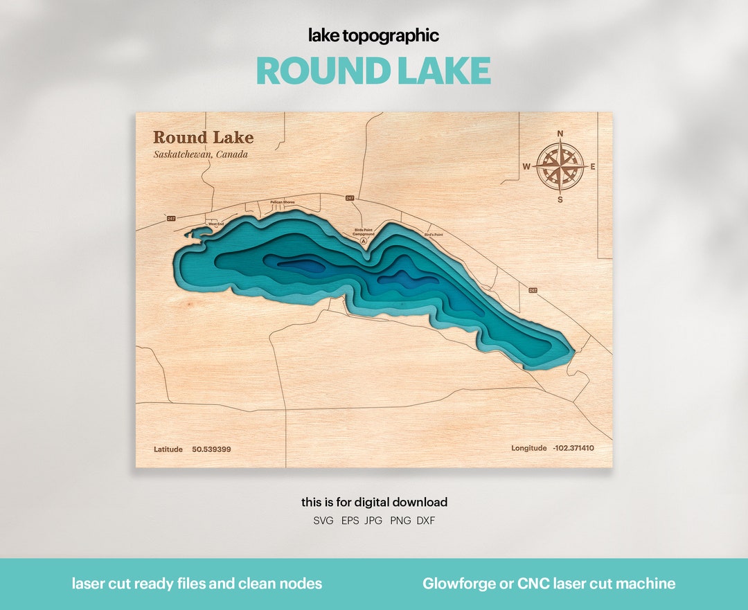 Round Lake Saskatchewan Map: 3D Wood Lake House Decor (digital Download ...