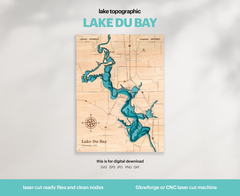 Du Bay Lake Topographic Map SVG: 3D Laser Cut File (digital Download ...