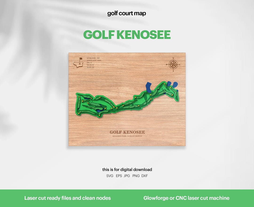 Golf Course Map, Kenosee Park, Golf Map, Gift for Golfer, Wood Map ...