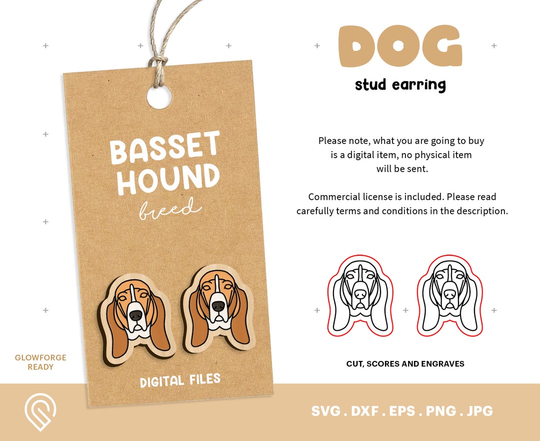 Basset Hound Stud Earring Laser Cut File (SVG DXF) - Etsy