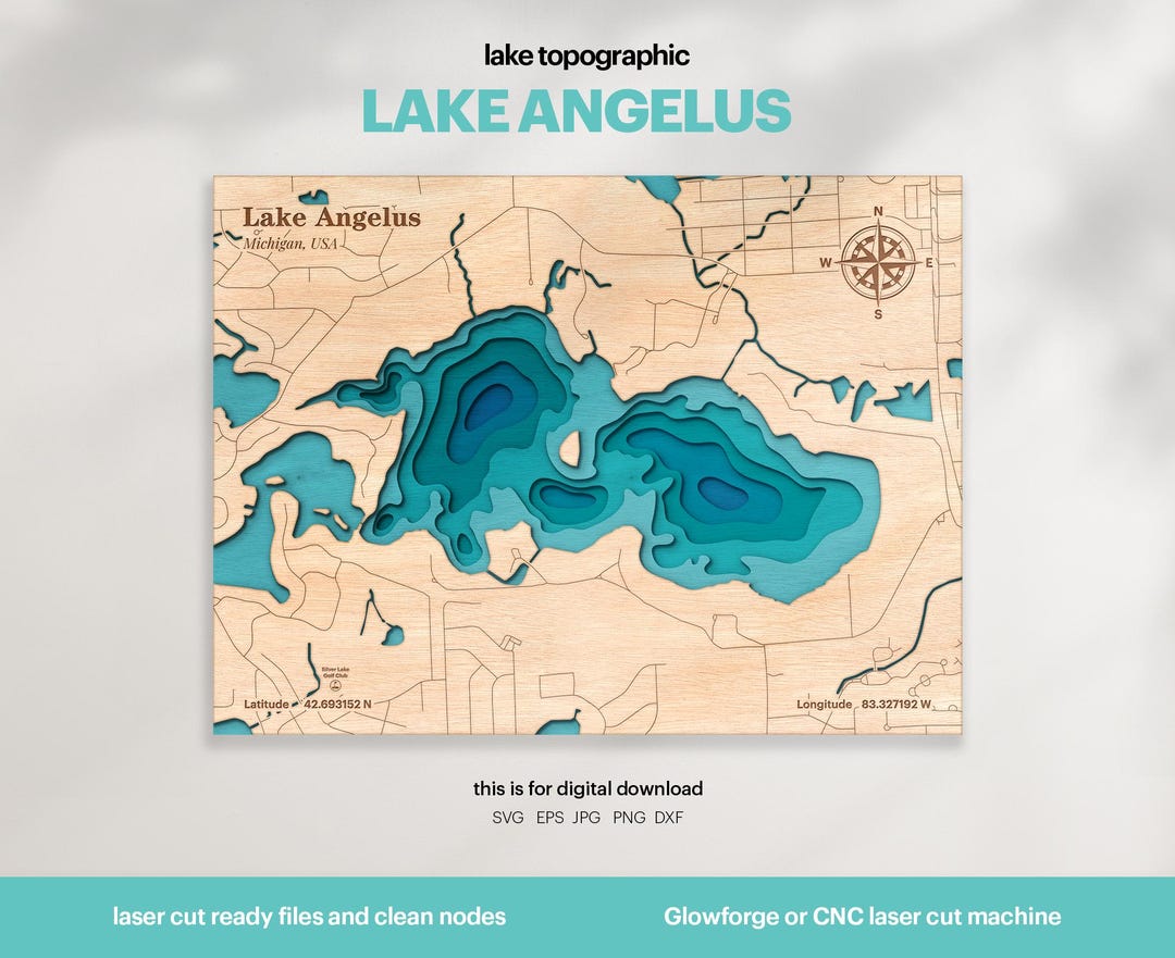 Lake House Decor, Angelus Lake Map SVG, Wood Wall Decor Gift ...