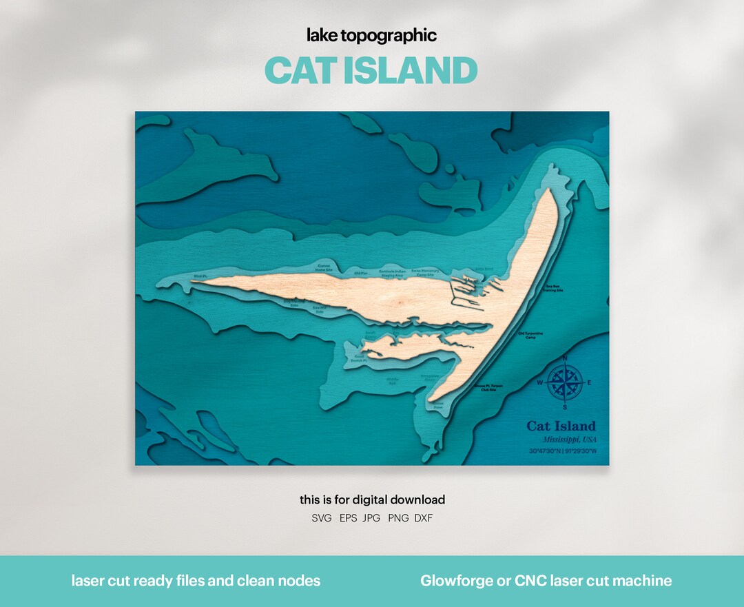 Cat Island Topographic Map SVG: 3D Lake House Decor (digital Download ...
