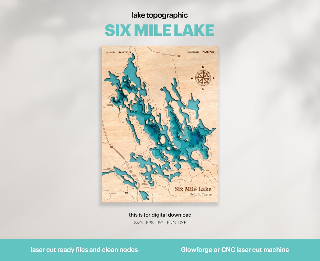 Lake House Decor, Six Mile Lake Map SVG, Wood Wall Decor Gift ...