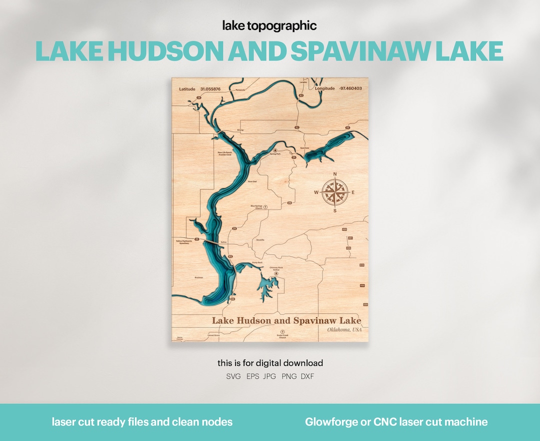 Lake House Decor, Lake Hudson and Spavinaw Map SVG, Handmade Gift ...