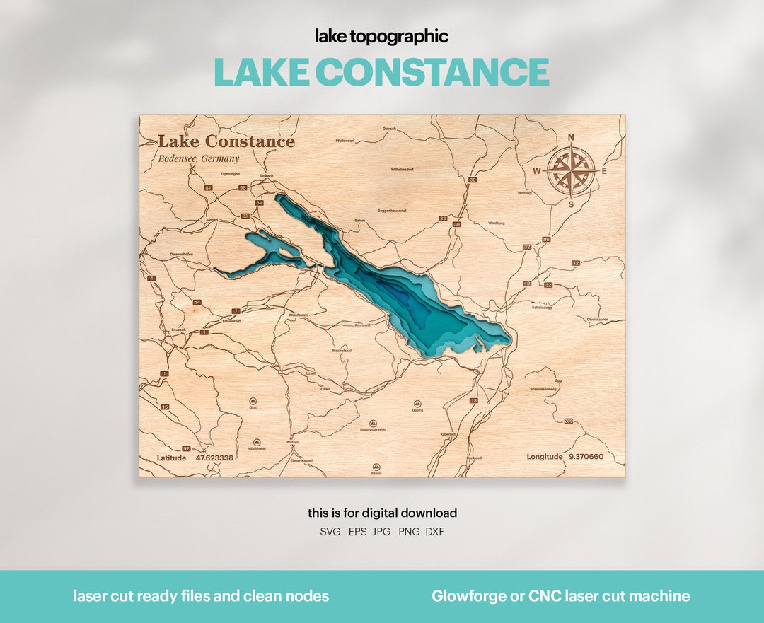 Lake House Decor, Constance Lake Map SVG, Wood Wall Decor Gift ...
