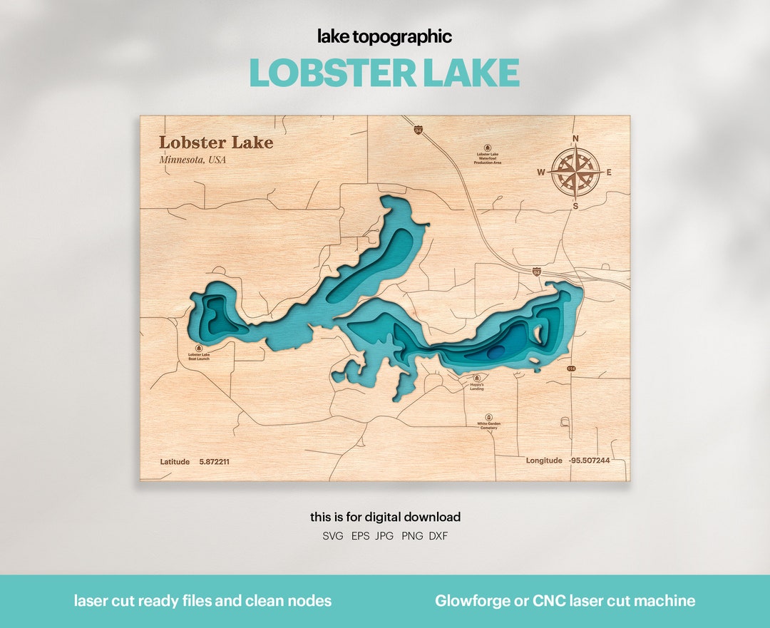 Lake House Decor, Lobster Lake Map SVG, Wood Wall Decor Gift ...