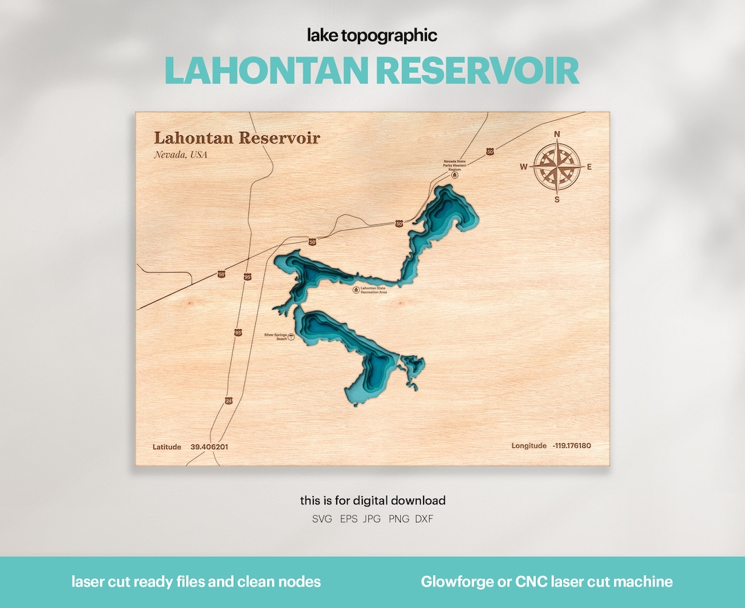 Lake House Decor, Lahontan Reservoir Map SVG, Wood Wall Decor Gift ...