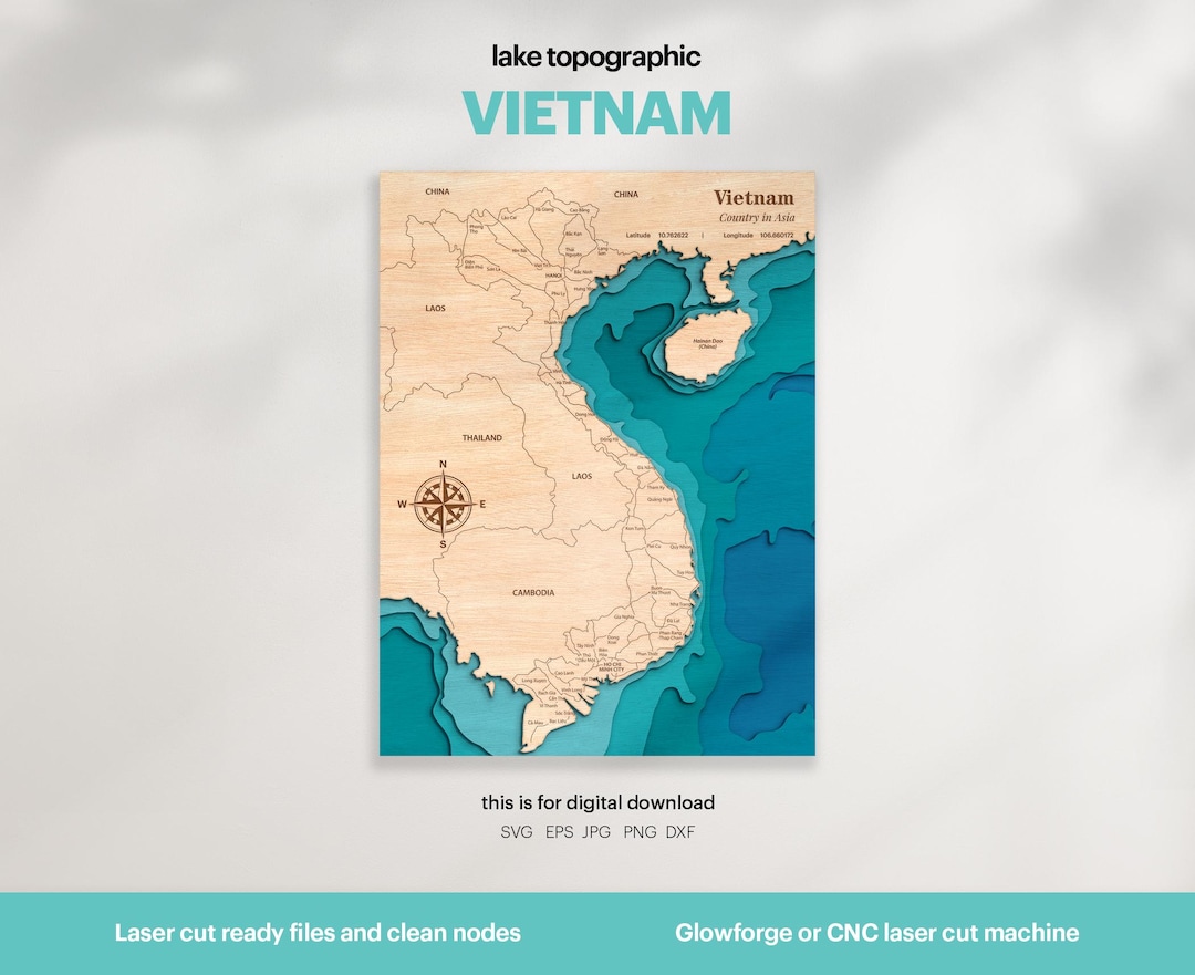 Vietnam Map SVG: 3D Topographic Laser Cut File (digital Download) - Etsy