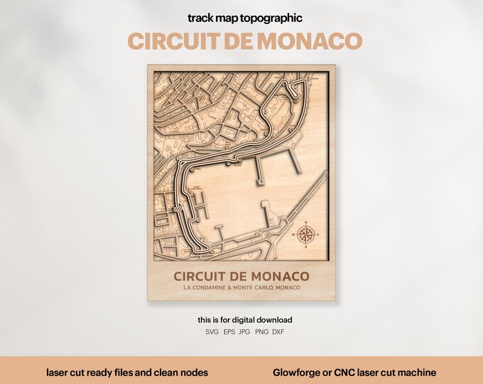 Monaco Circuit Map Cutting Files, PDF, AI, SVG - Wood Multilayer Laser ...