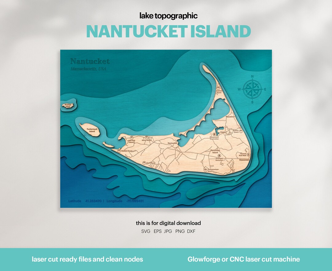 Lake House Decor, Nantucket Island Map SVG, Wood Wall Decor Gift ...