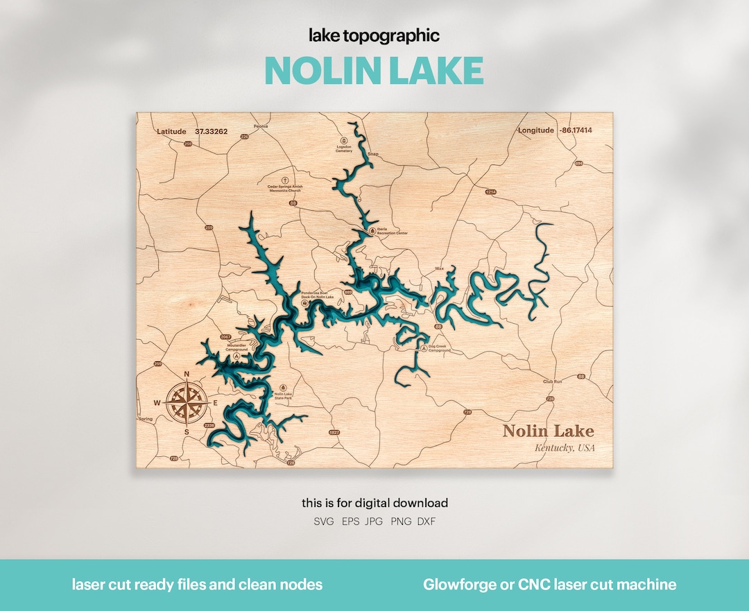 Lake House Decor, Nolin Lake Map SVG, Wood Wall Decor Gift, Topographic ...