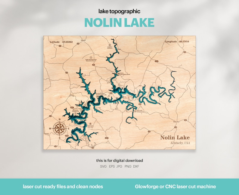 Lake House Decor, Nolin Lake Map SVG, Wood Wall Decor Gift, Topographic ...