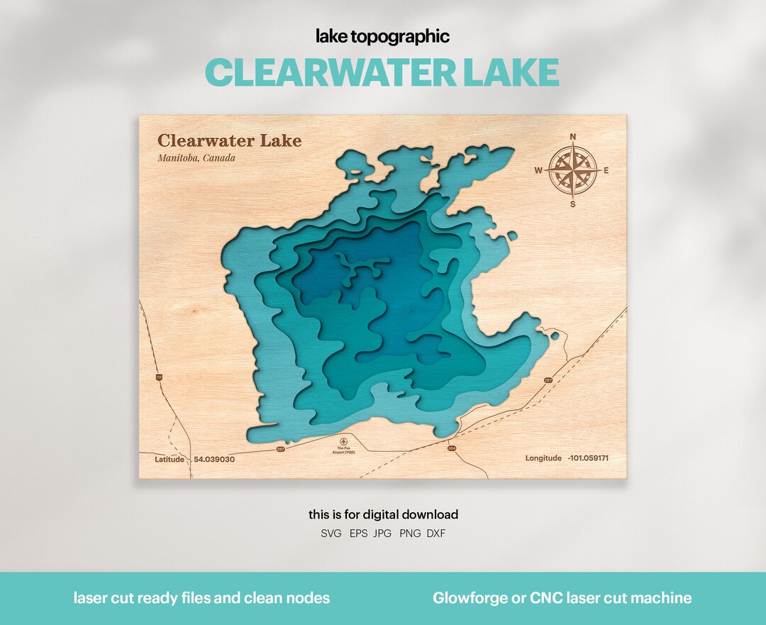 Lake House Decor, Clearwater Lake Map SVG, Wood Wall Decor Gift ...