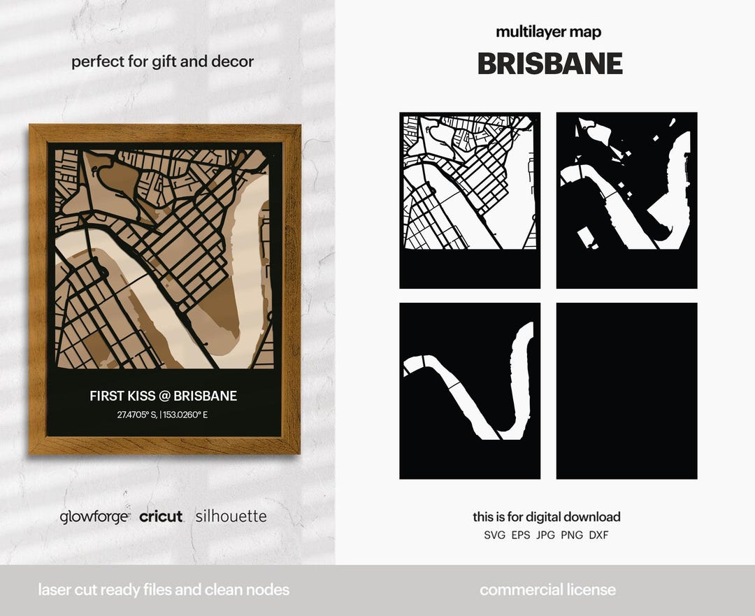 Brisbane Layered City Map, City Map Wall Art, Multi Layered Street Map ...