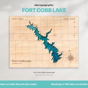 Lake House Decor, Fort Cobb Lake Map SVG, Wood Wall Decor Gift ...