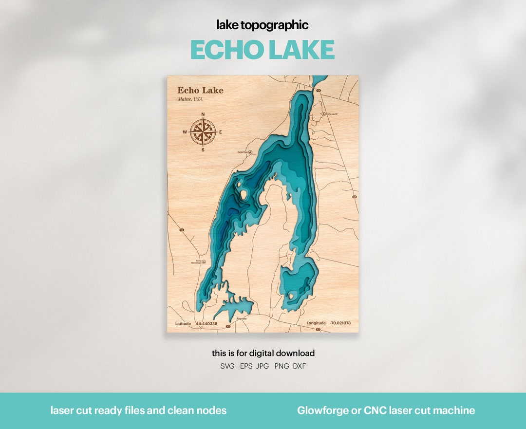 Lake House Decor, Echo Lake Map SVG, Wood Wall Decor Gift, Topographic ...