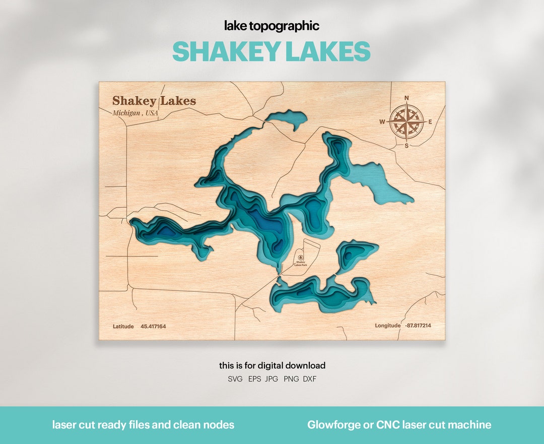 Lake House Decor, Shakey Lake Map SVG, Wood Wall Decor Gift ...