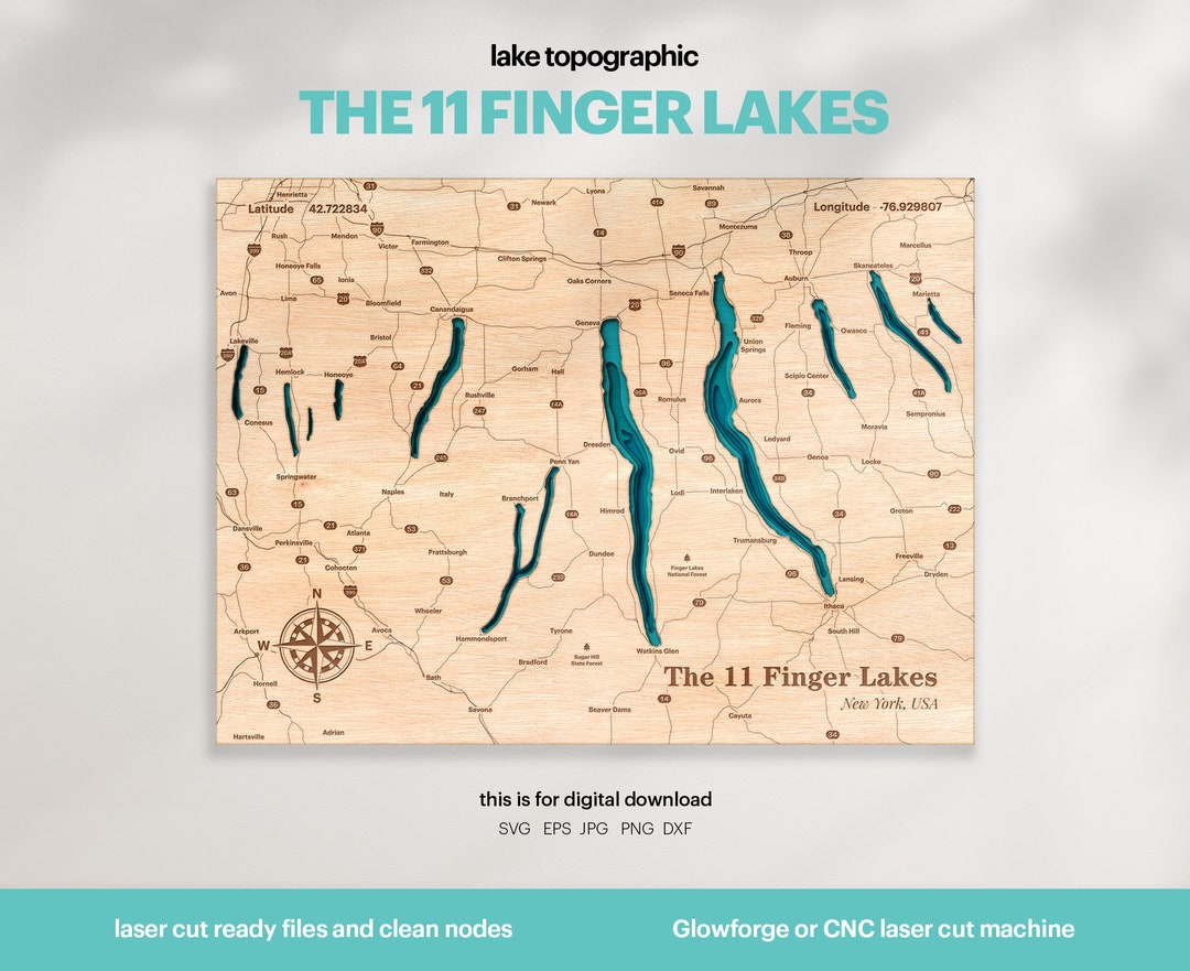 Lake House Decor, the 11 Finger Lakes Map SVG, Wood Wall Decor Gift ...