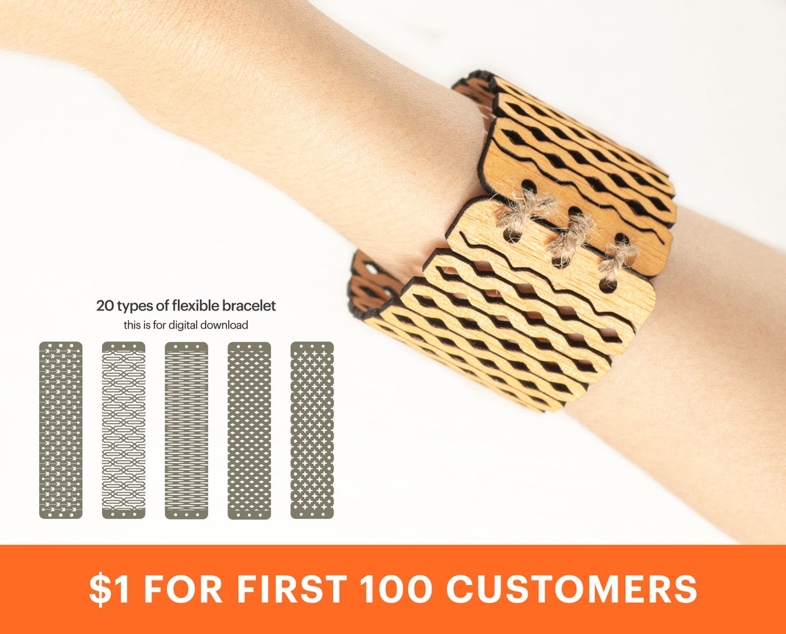 20 Flexible Laser Cut Bracelet Living Hinge Bracelet Wooden | Etsy