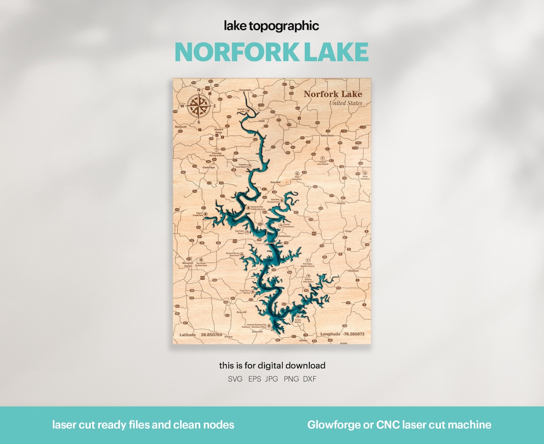 Lake House Decor, Norfork Lake Map SVG, Wood Wall Decor Gift ...